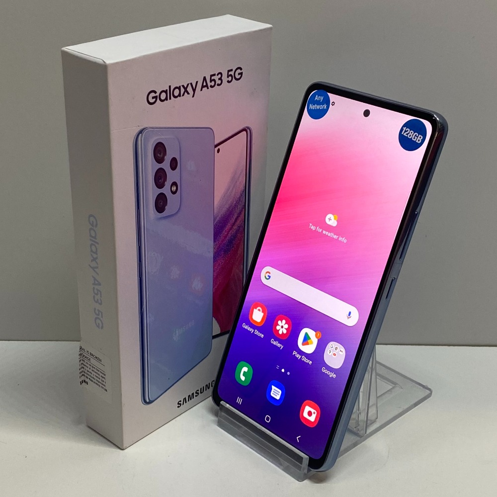 Pre-owned Samsung Galaxy A53 5G Unlocked Model SM-A536B/DS 128GB Awesome Blue Boxed - Own4Less